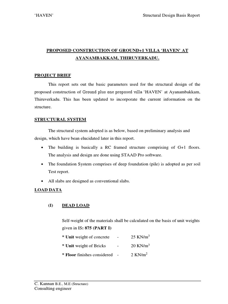 Structural Design Report: Villa 'HAVEN' | PDF | Structural Load ...
