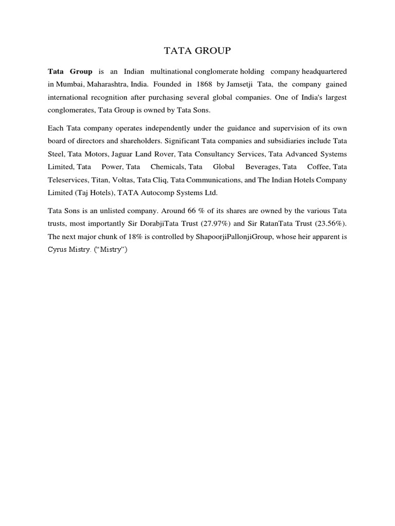 Tata Group: Tata Group Is An Indian Multinational Conglomerate Holding ...