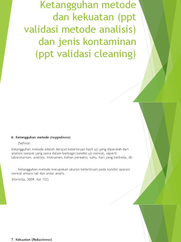 PPT Validasi Pembersihan Dan Validasi Metode Analisis | PDF