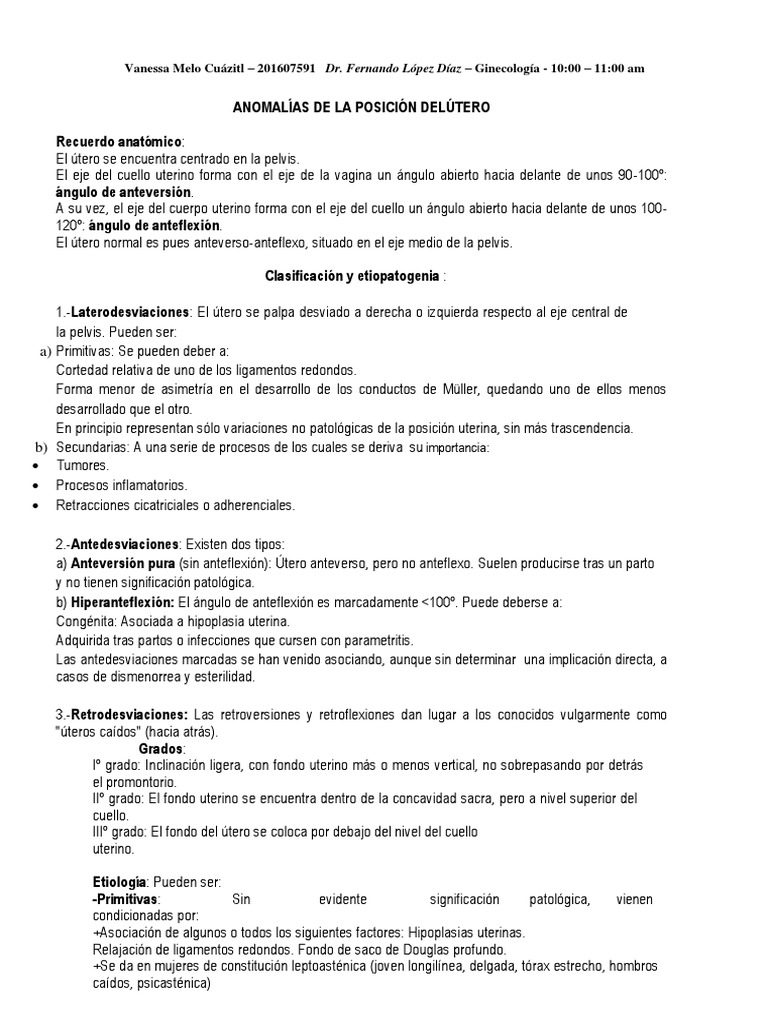 Posiciones Utero | PDF | Útero | Pelvis