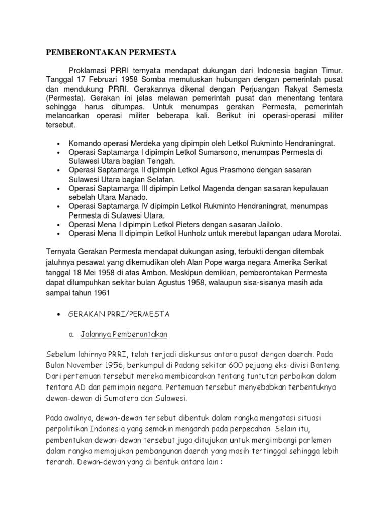 Pemberontakan Permesta | PDF