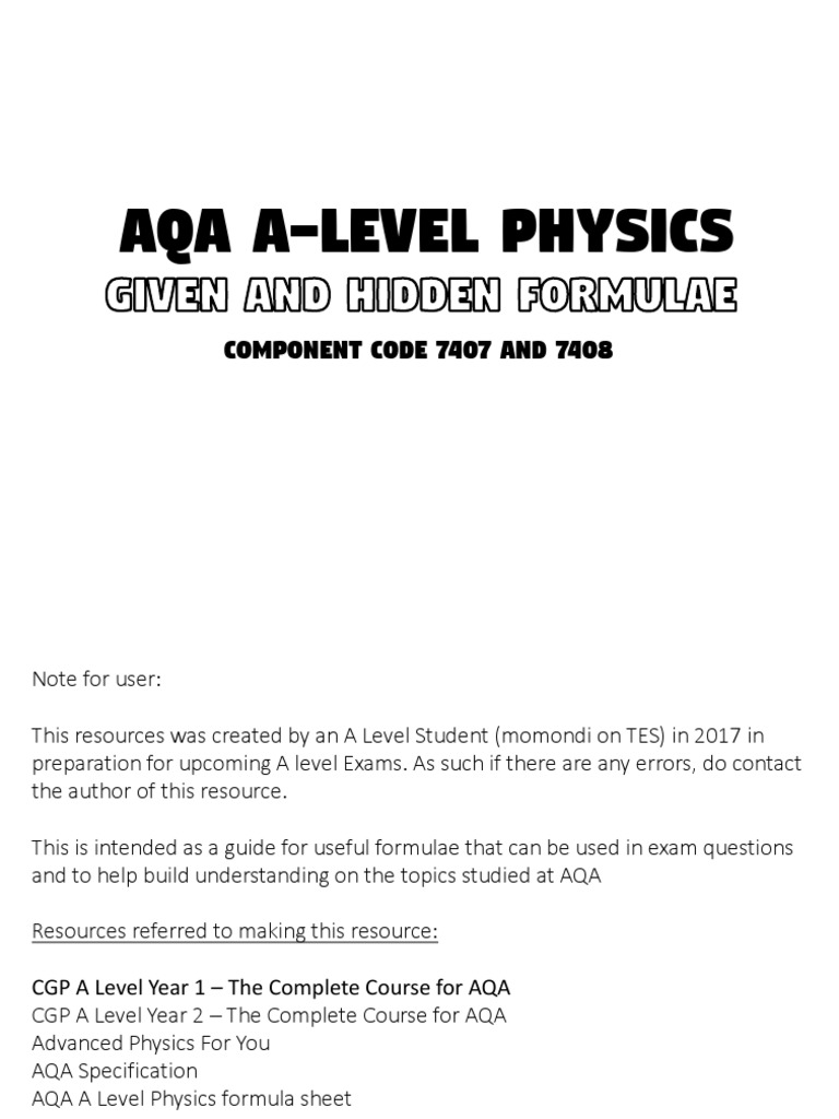 A Level Physics Hidden Formulae | PDF | Radioactive Decay | Potential ...