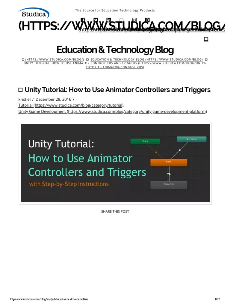 Unity Tutorial - How To Use Animator Controllers and Triggers - Studica ...