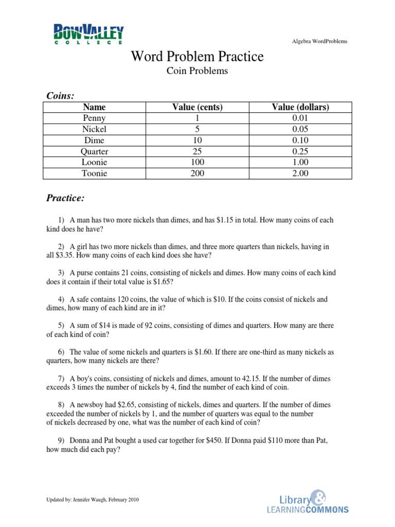 Coin Problems | PDF | Nickel (United States Coin) | Coins