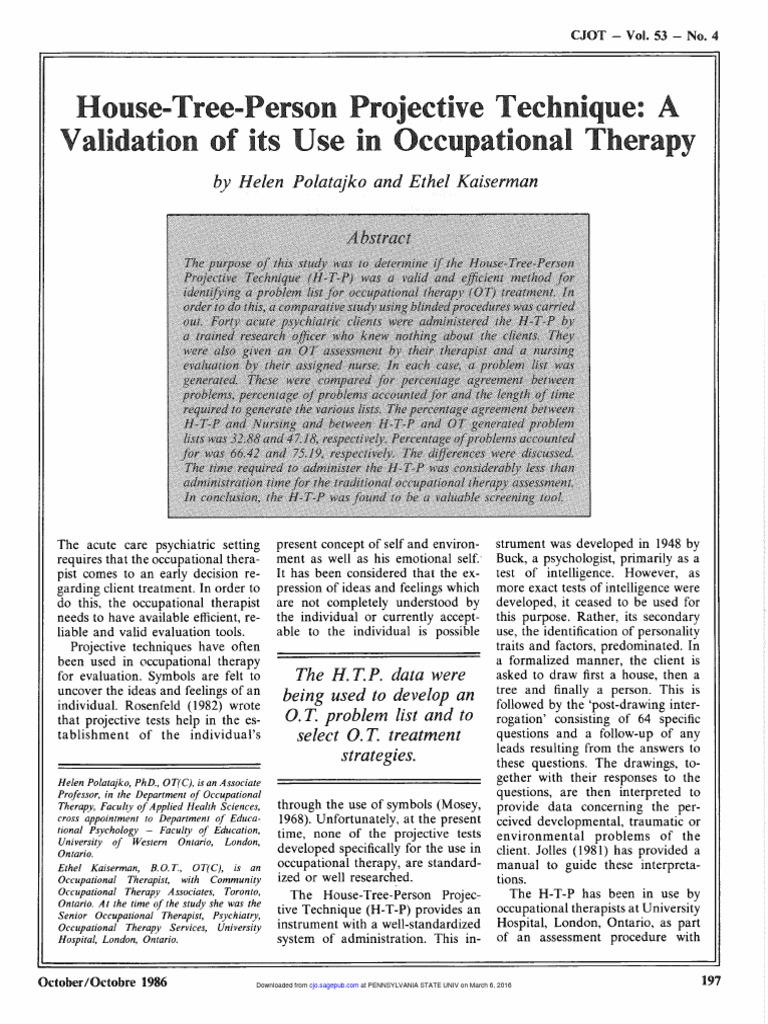 House-Tree-Person Projective Technique: 'A' Ration of Its Use in ...