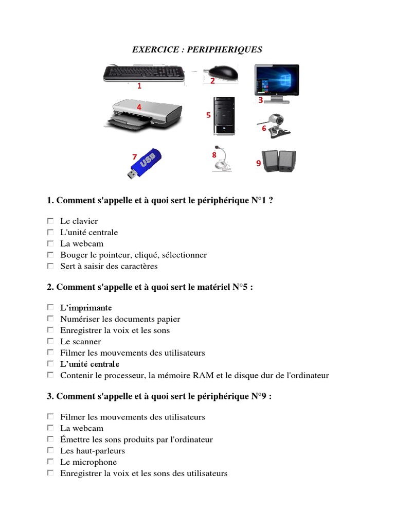 Exercices sur les Périphériques Informatiques | PDF | Système d ...