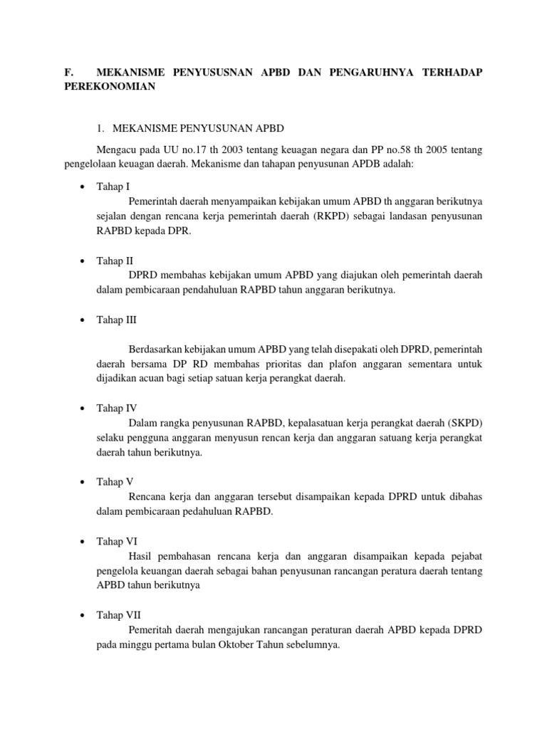 Mekanisme Penyusunan Apbd Dan Pengaruhnya Terhadap Perekonomian | PDF