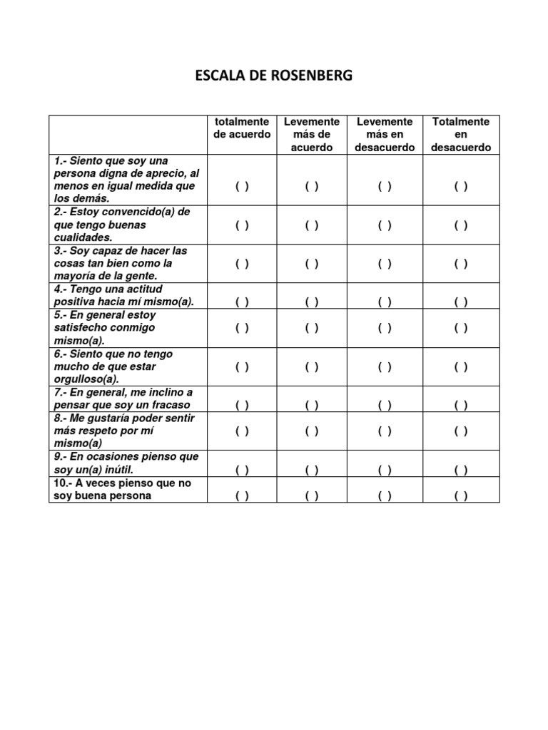 Escala de Autoestima de Rosenberg | PDF