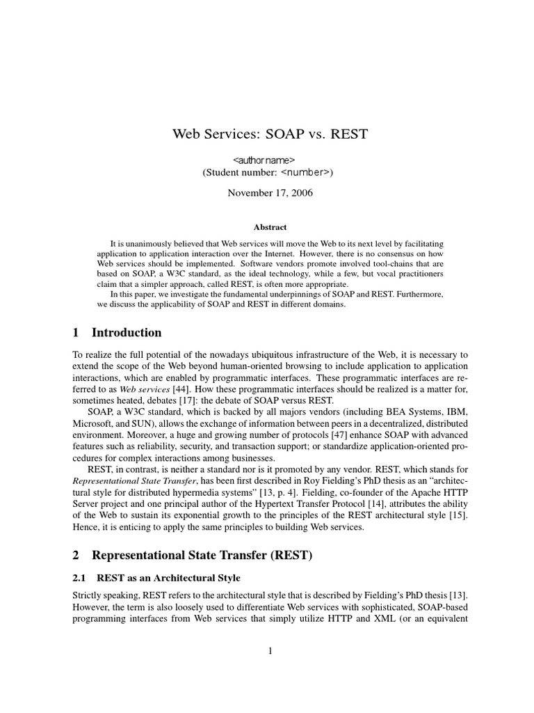 Web Services: SOAP vs. REST: (Student Number: ) November 17, 2006 ...