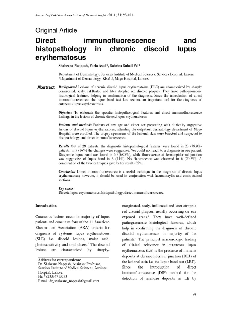 Direct Immunofluorescence and Histopathology in Chronic Discoid Lupus Erythematosus | PDF ...