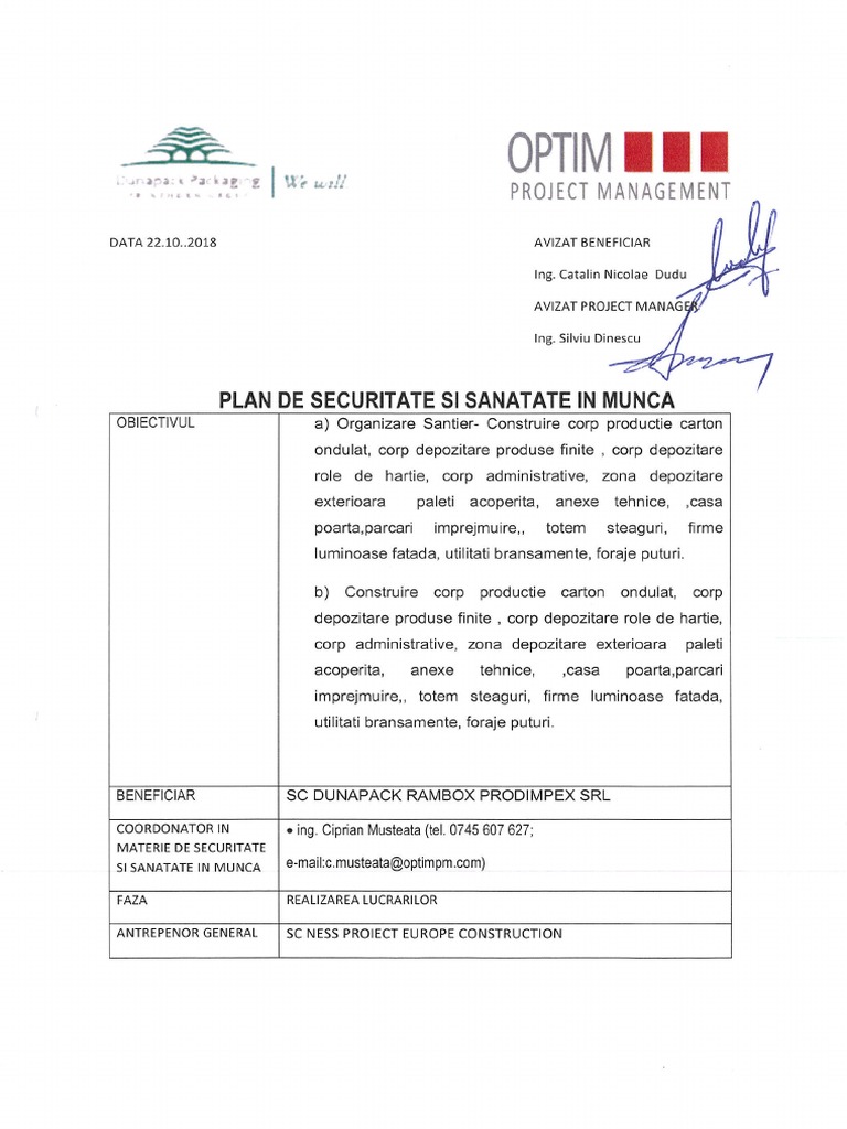 Plan SSM Santier Duna PAck | PDF