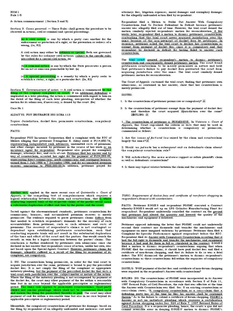 REM 1 Rule 1 - 5 | PDF | Lawsuit | Pleading