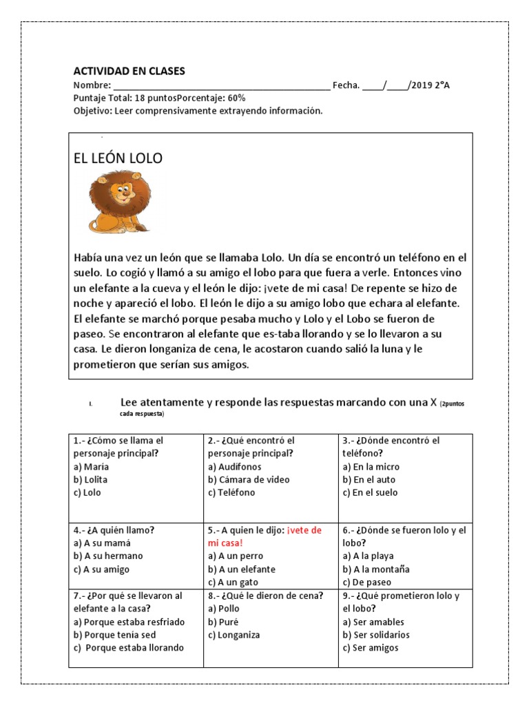 Comrension Lectora Leon Lolo | PDF