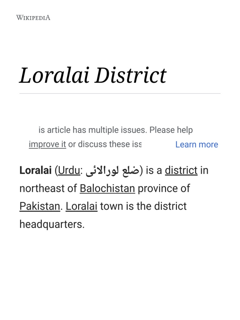 Loralai District - Wikipedia | PDF