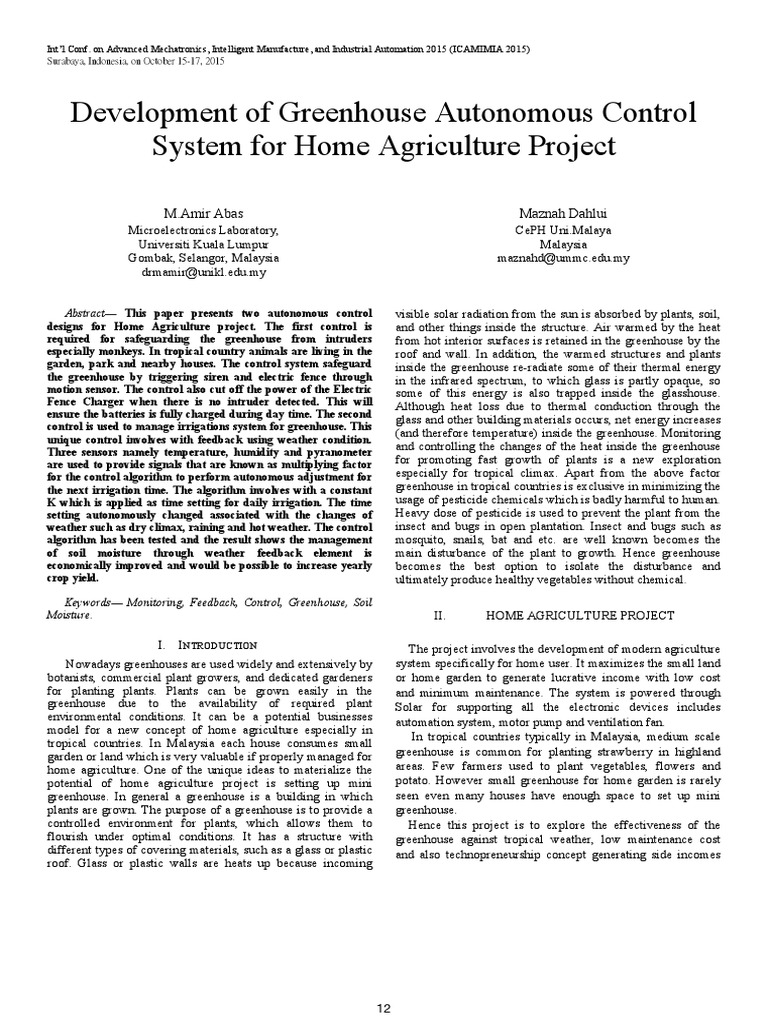 Development of Greenhouse Autonomous Control System For Home ...