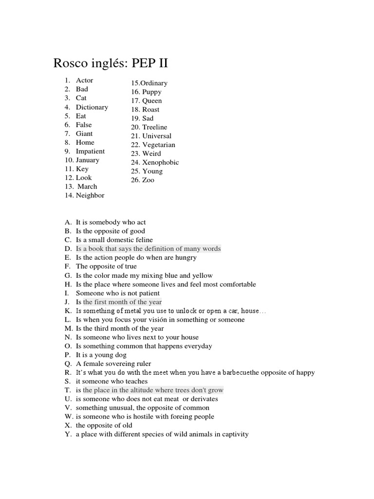 Rosco Inglés: PEP II: Is A Book That Says The Definition of Many Words | PDF