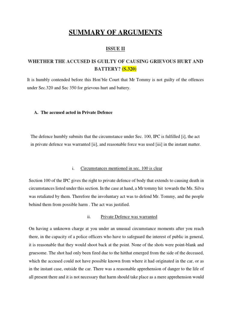 Summary of Arguments (1) Paarth | PDF | Battery (Crime) | Crime & Violence