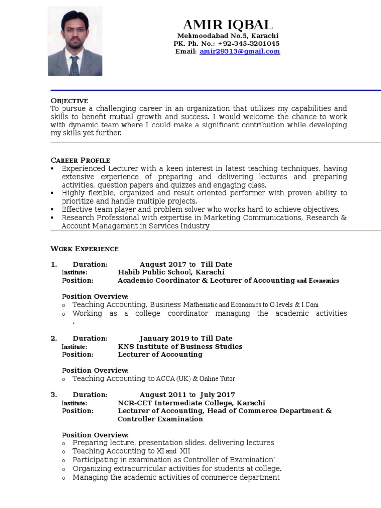 Amir CV | PDF | Lecture | Accounting