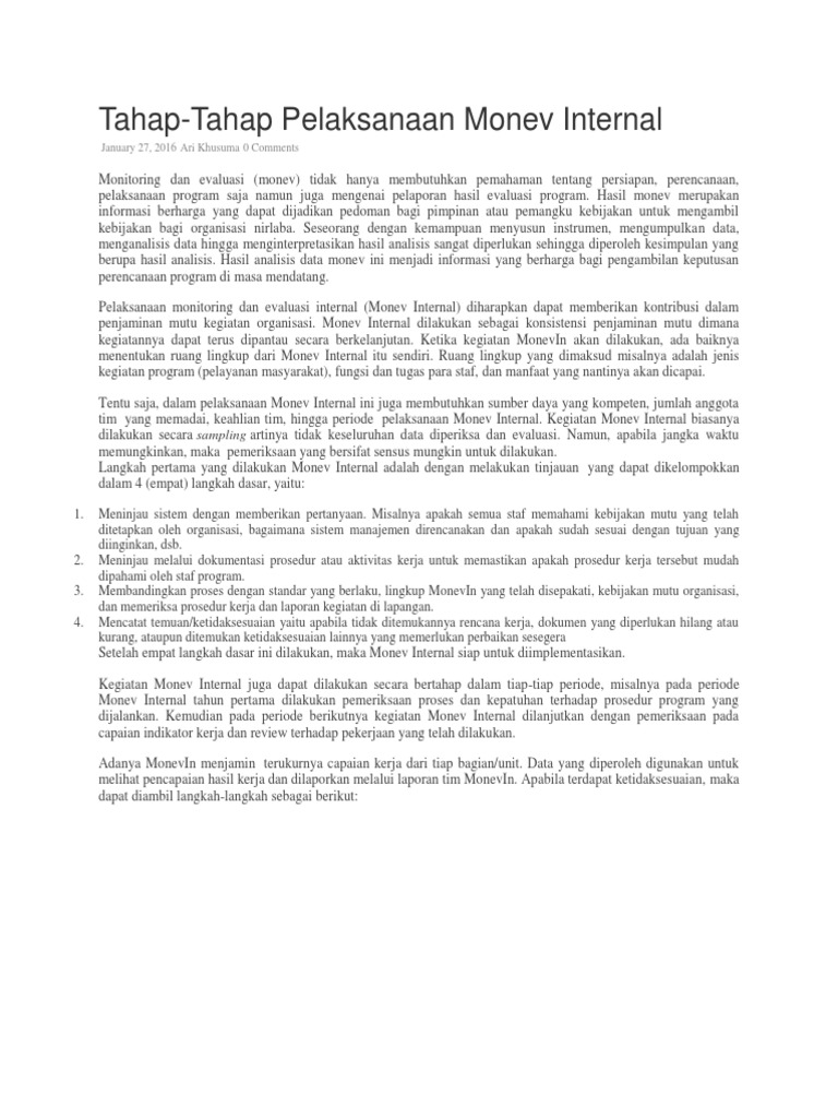 Tahap Tahap Monev Internal | PDF