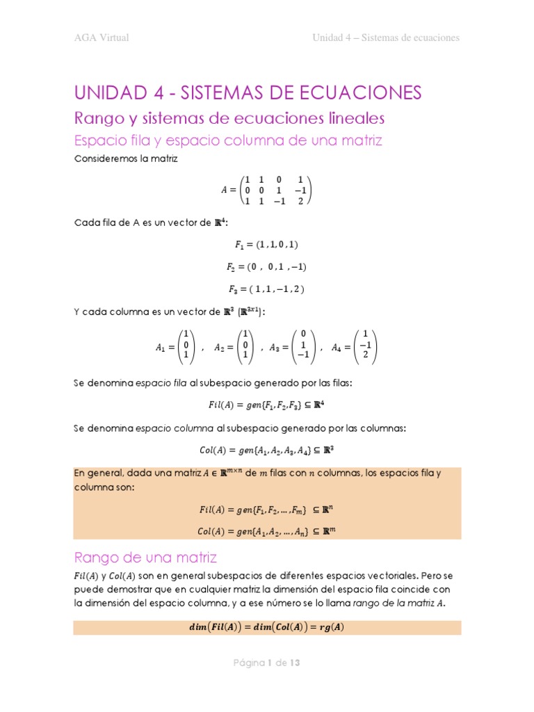Espacio Columna y Rango en Matrices | PDF | Matriz (Matemáticas ...