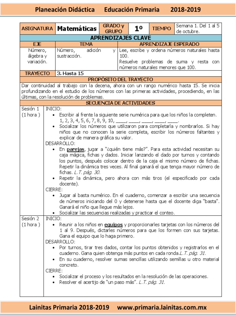 Octubre - 1er Grado Matemáticas (2018-2019) | PDF | Educación primaria ...