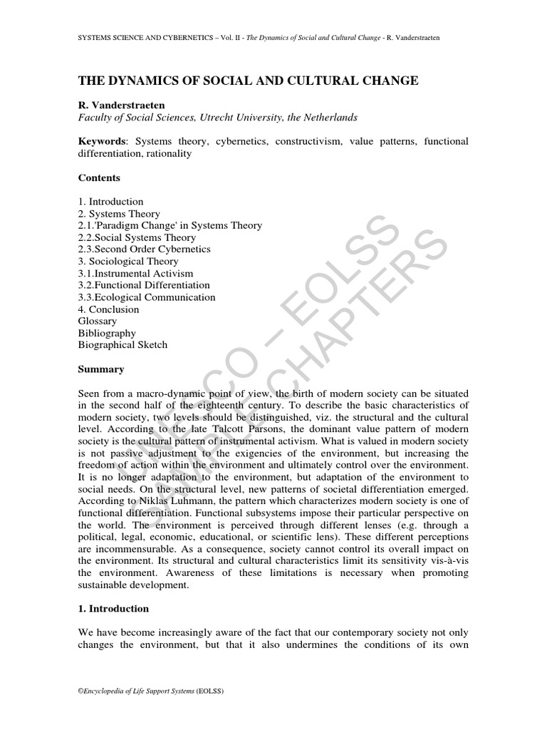 Dynamics of Social Change | PDF | Systems Theory | System