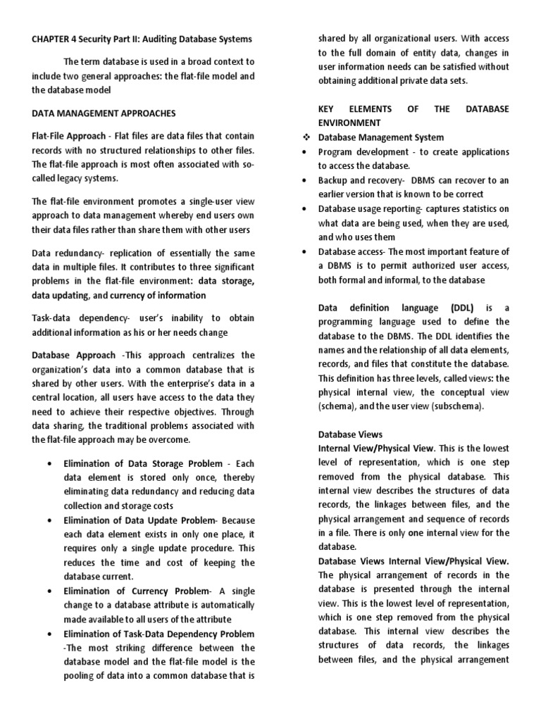 CHAPTER 4 Security Part II Auditing Data | PDF | Databases | Backup