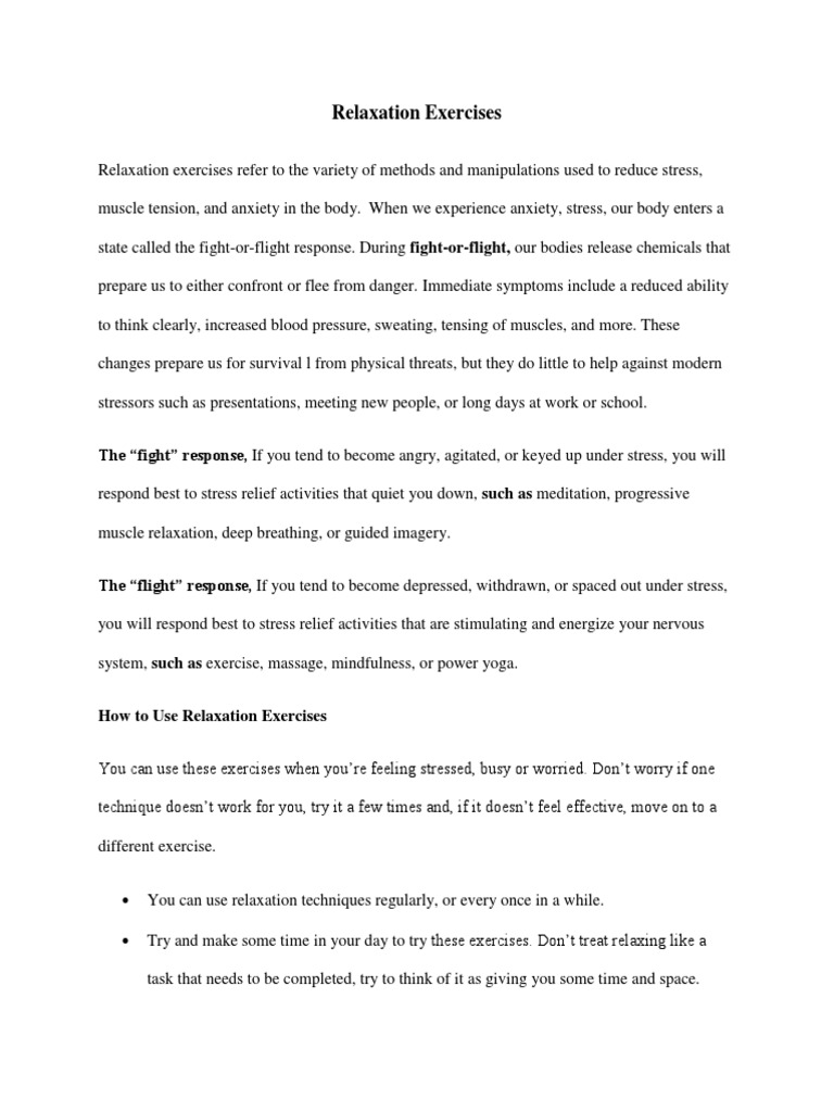 Relaxation Exercises | PDF | Relaxation (Psychology) | Psychology