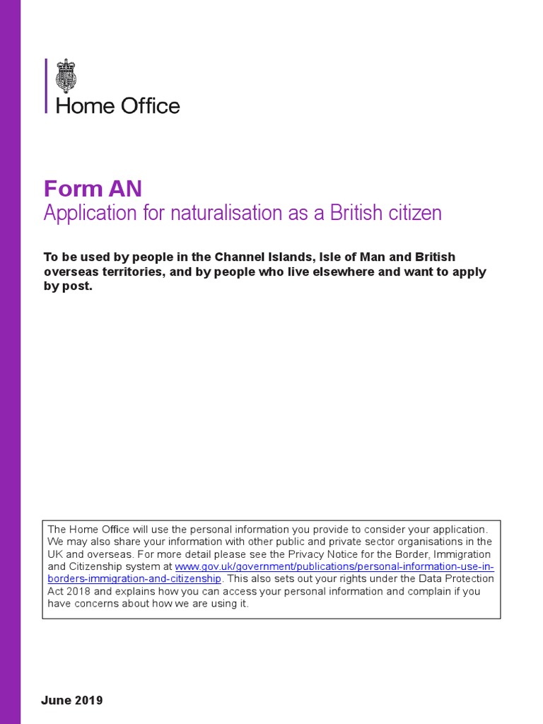 Form AN: Application For Naturalisation As A British Citizen | PDF ...