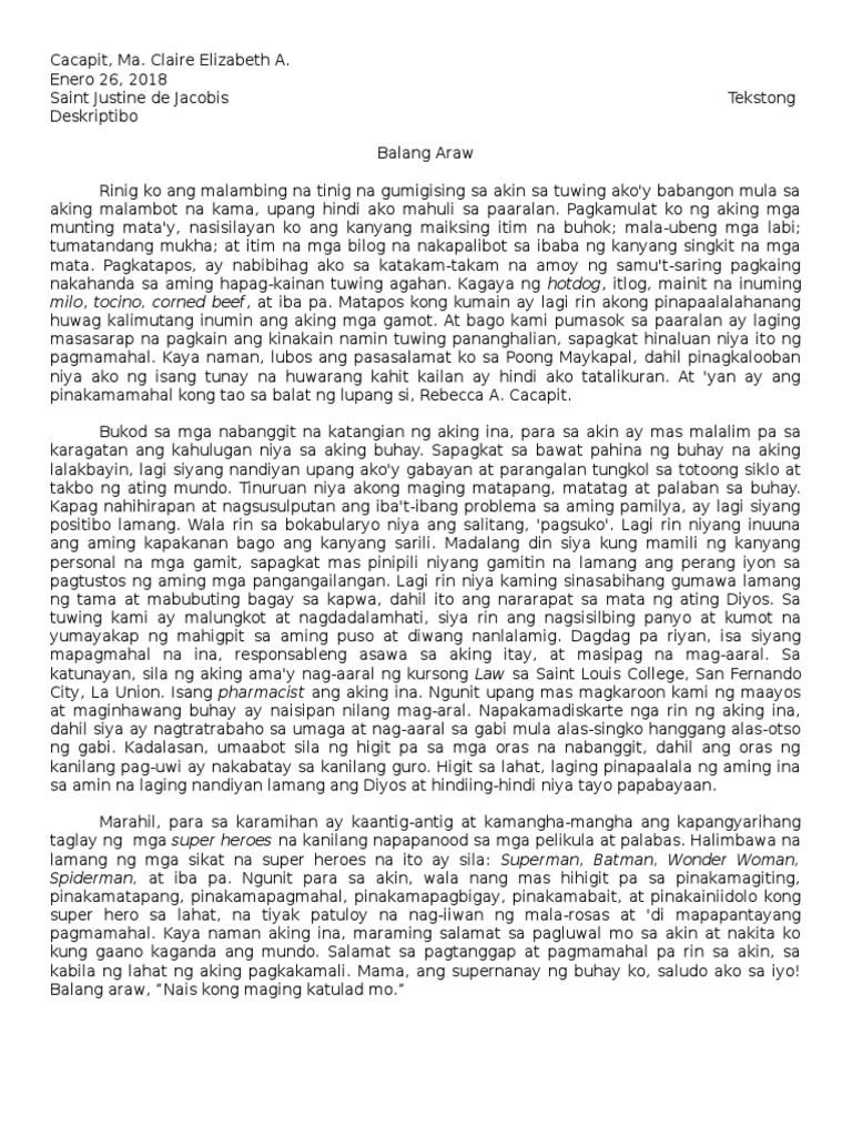 Filipino Tekstong Deskriptibo | PDF