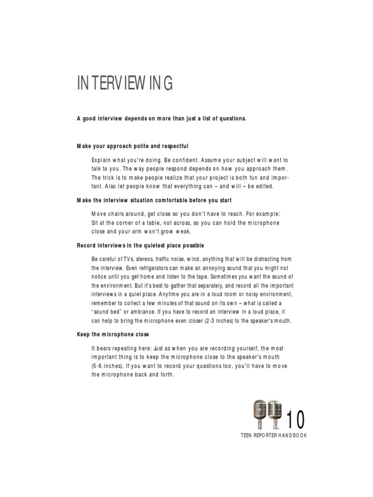 Interviewing-Teen Reporter Handbook PDF | PDF | Interview | Conversation