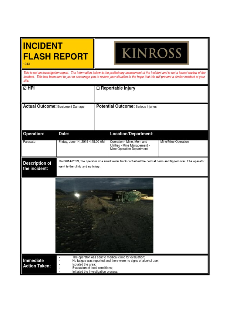 Incident Flash Report: HPI Reportable Injury | PDF