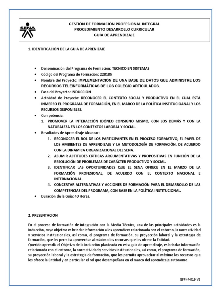 GFPI-F-019 - Formato - Guia - de - Aprendizaje #0 INDUCCION | PDF | Aprendizaje | Evaluación