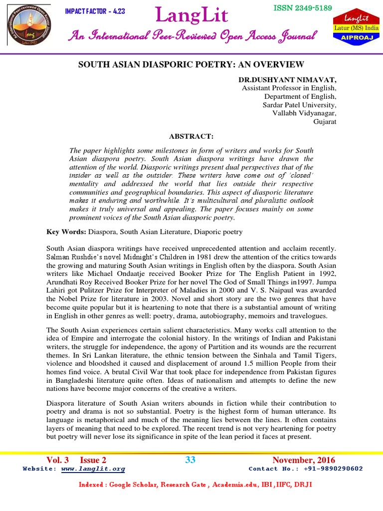 South Asian Diasporic Poetry An Overview PDF | PDF | Diaspora | Poetry