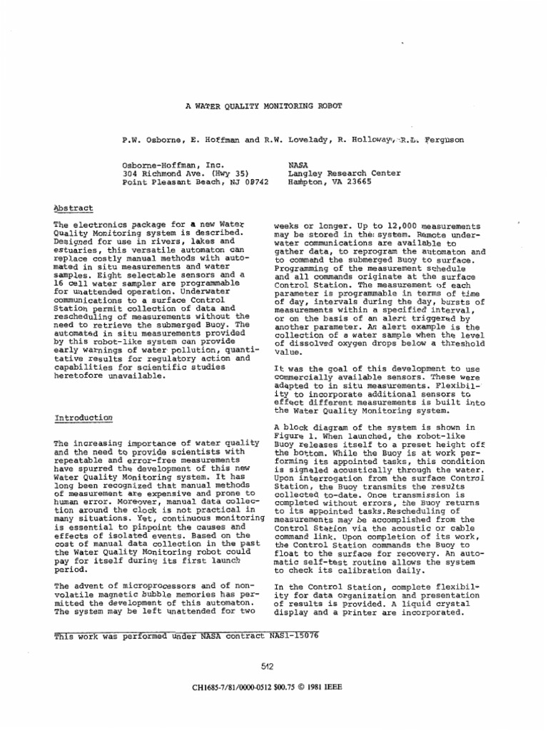 A Water Quality Monitoring Robot | PDF | Computing | Nature