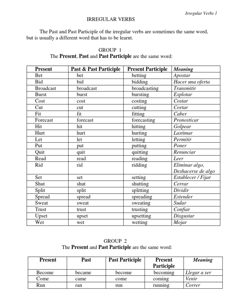 Irregular Verbs. Division | PDF | Linguistic Morphology | Grammar