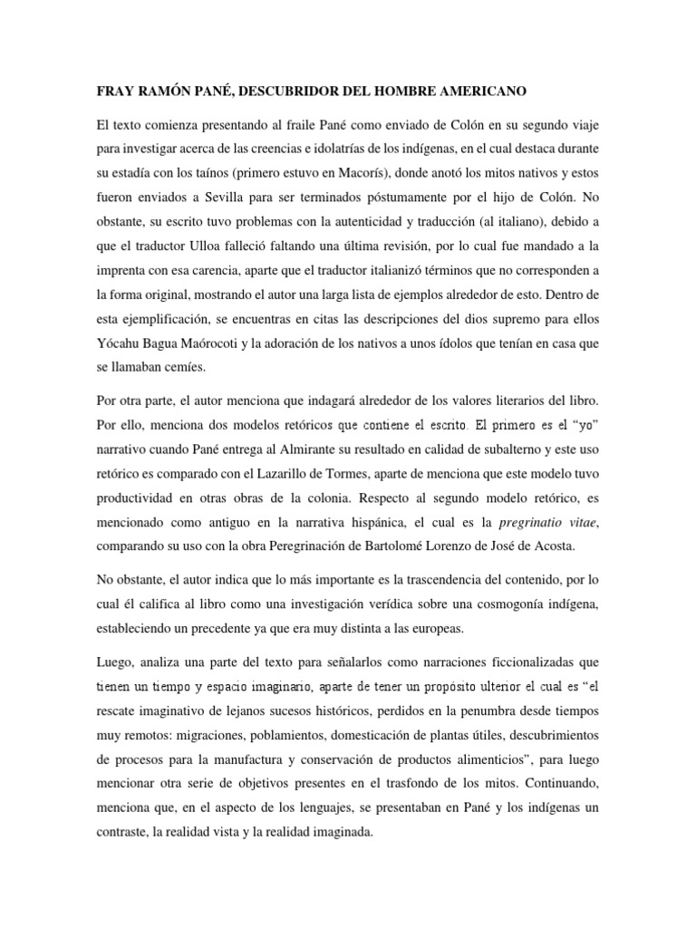 Fray Ramón Pané, Descubridor Del Hombre Americano | PDF | Traducciones