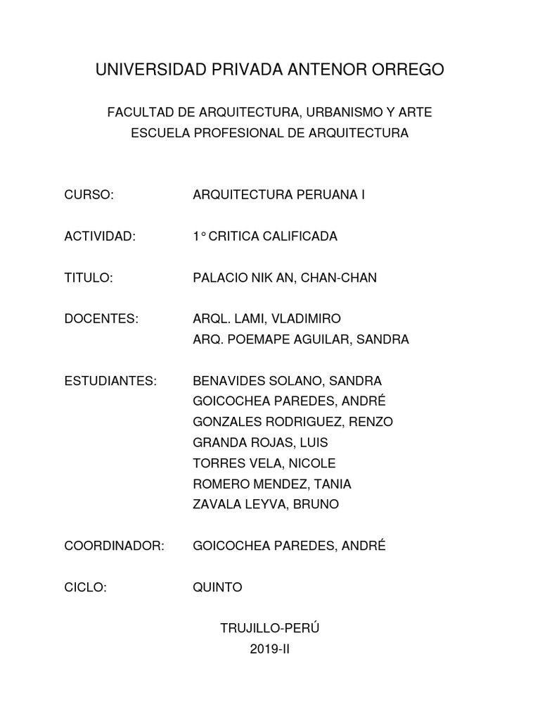 Análisis arquitectónico y contextual del Palacio Nik An, Chan-Chan ...