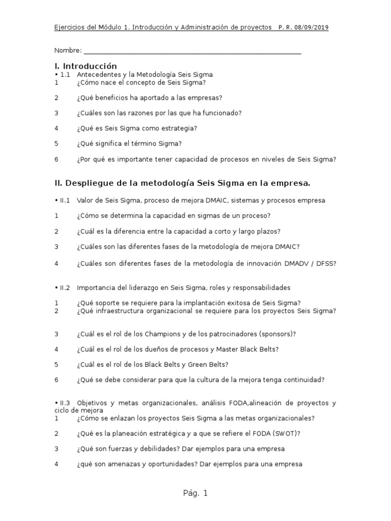 Modulo 1 Preguntas | PDF | Six Sigma | Planificación