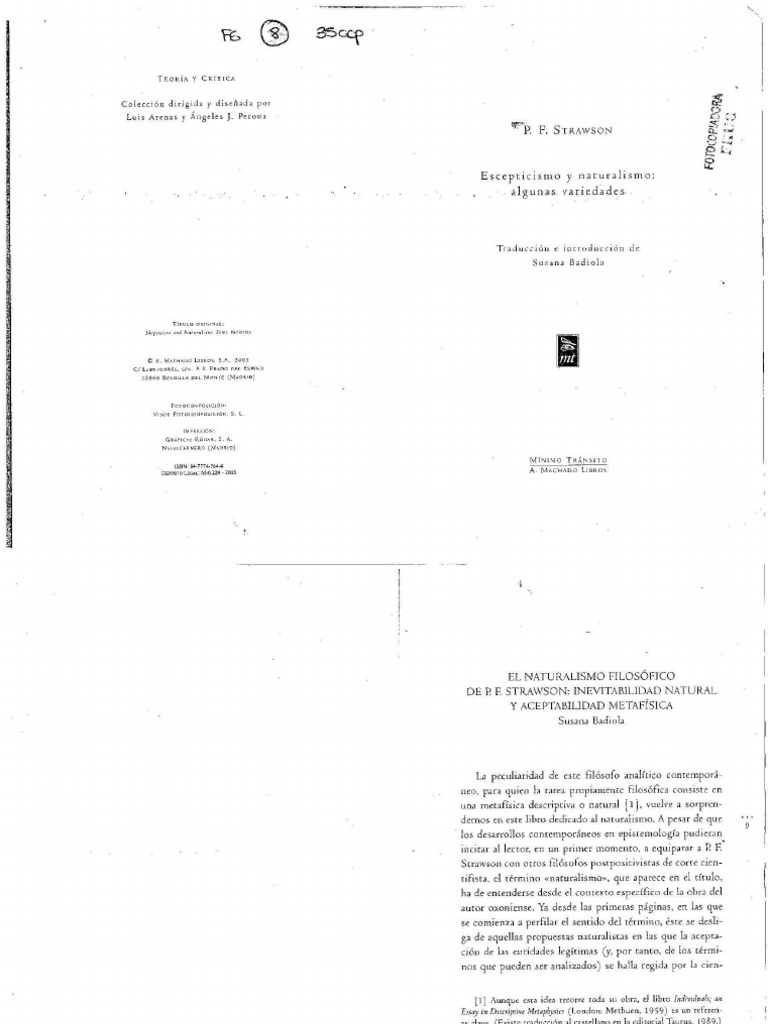 Peter Strawson. Escepticismo y Naturalismo. Algunas Variedades PDF | PDF