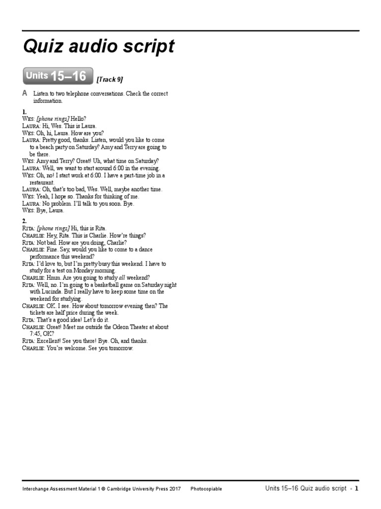 Quiz Audio Script: Units | PDF