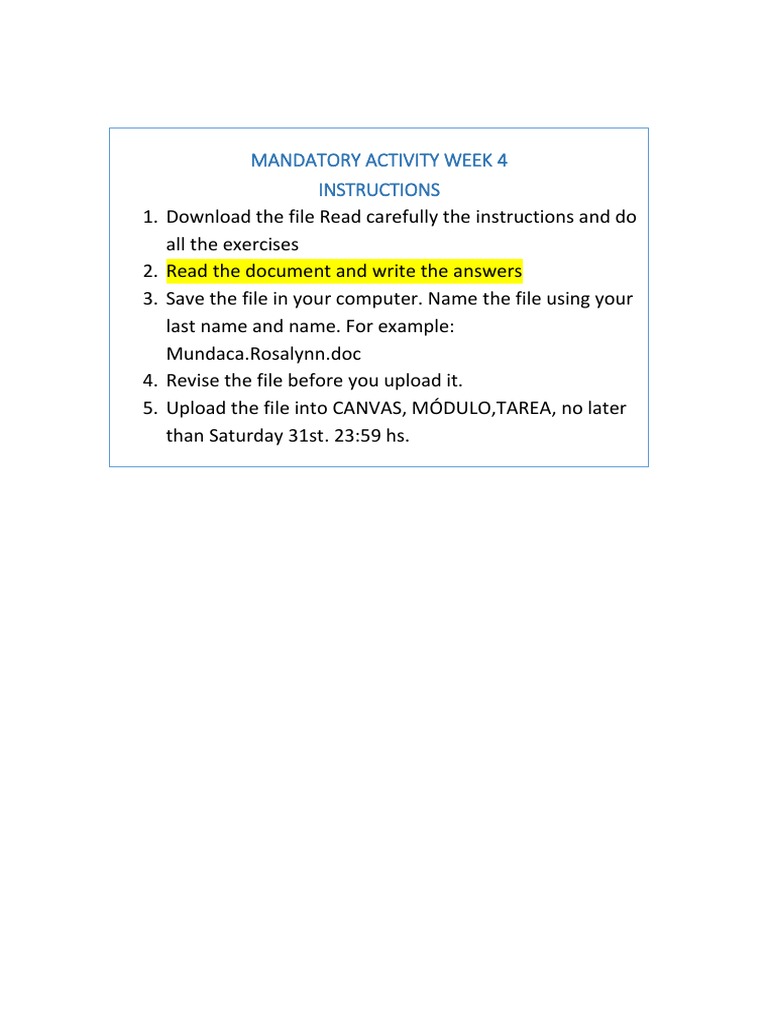 Mandatory Activity Week 4 Instructions | PDF
