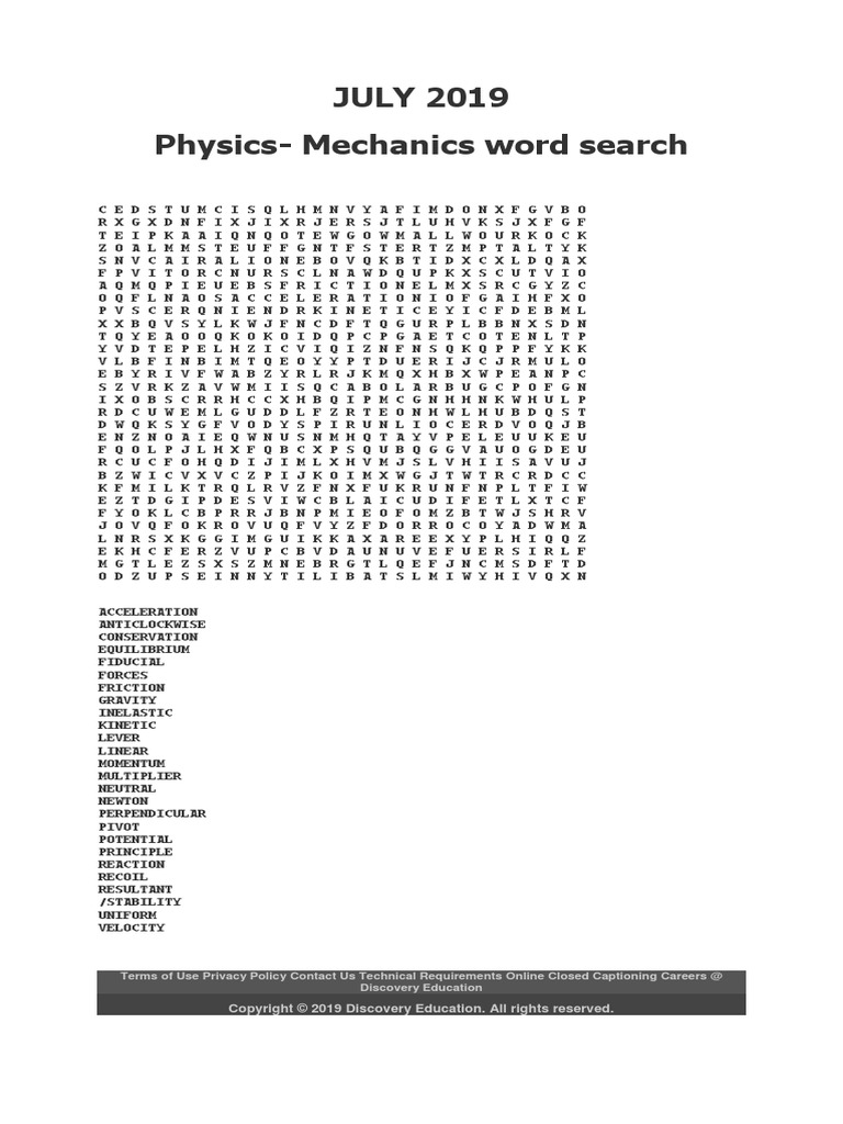 Physics Mechanics Word Search | PDF | Force | Motion (Physics)
