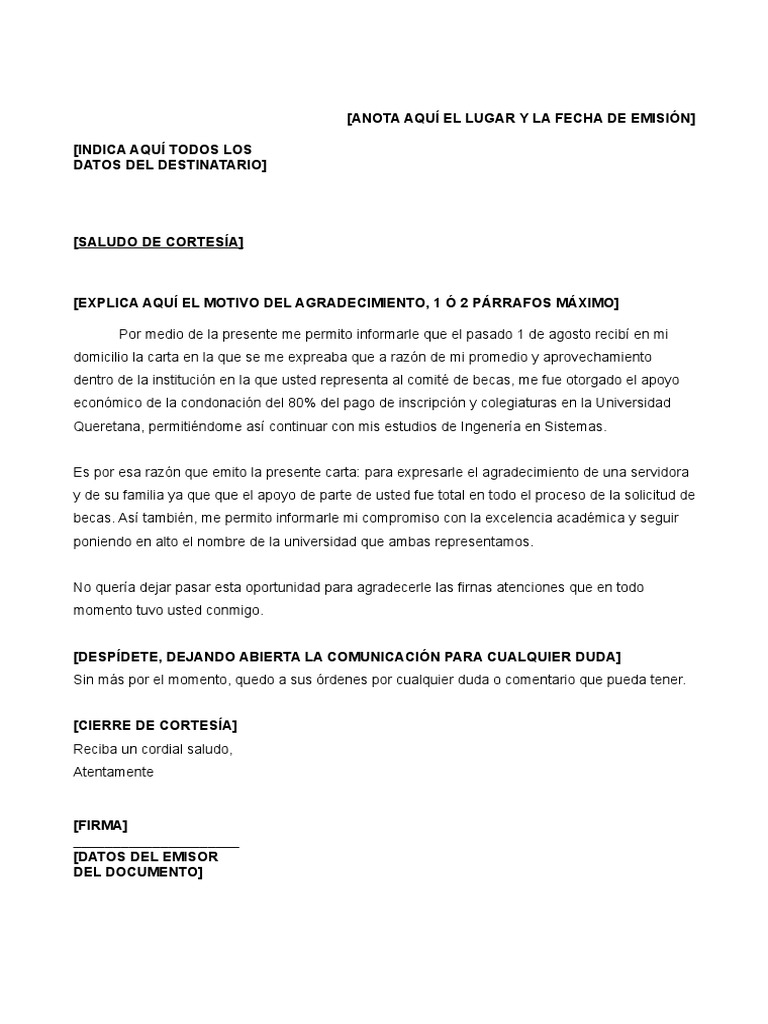 Formato Carta de Agradecimiento | PDF