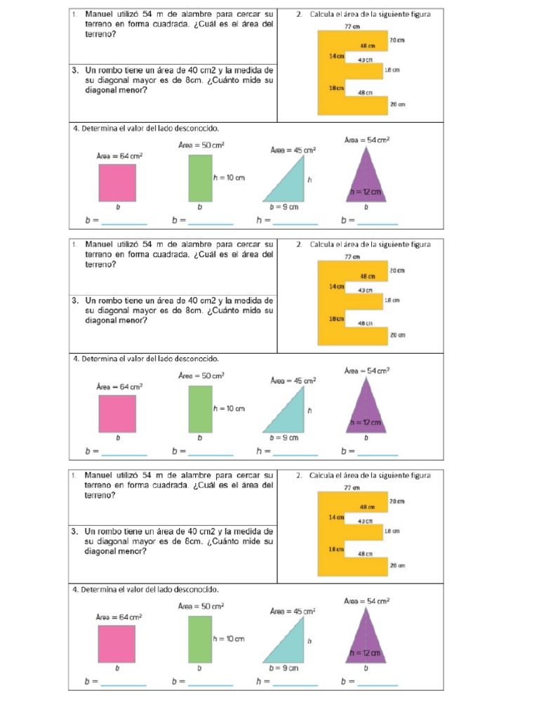 Ejercicios de Área de Figuras Geométricas | PDF