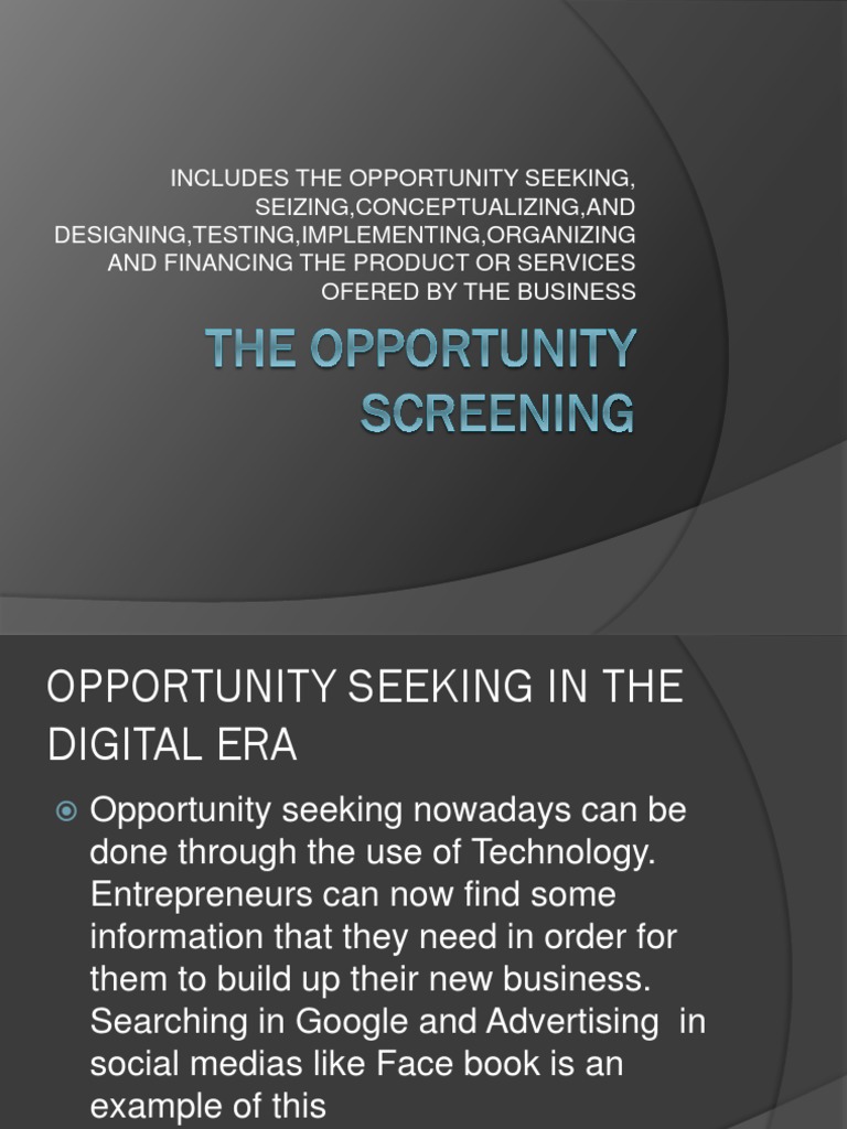 The Opportunity Screening | PDF