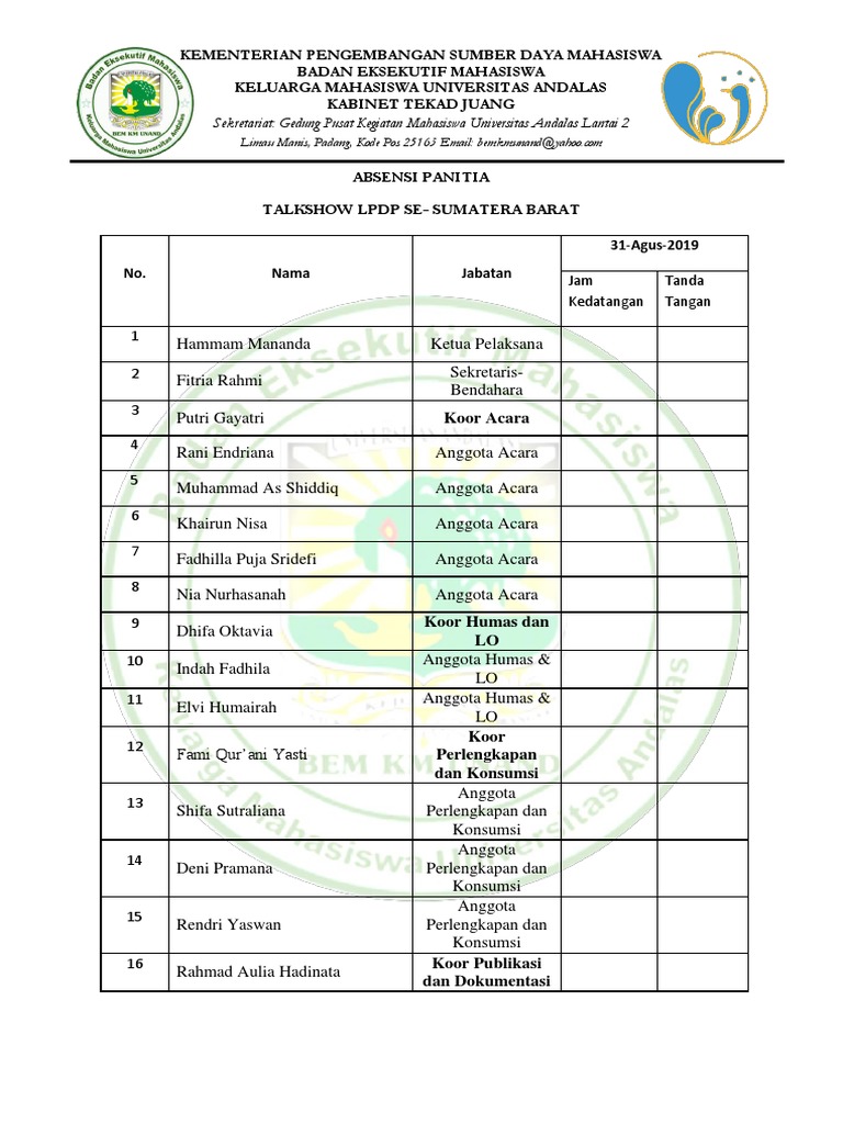 Absen Panitia Talkshow LPDP | PDF