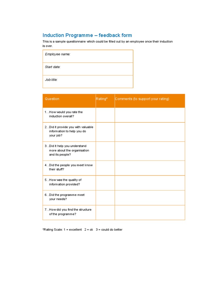 Induction Programme Feedback Form | PDF | Behavioural Sciences | Psychological Concepts