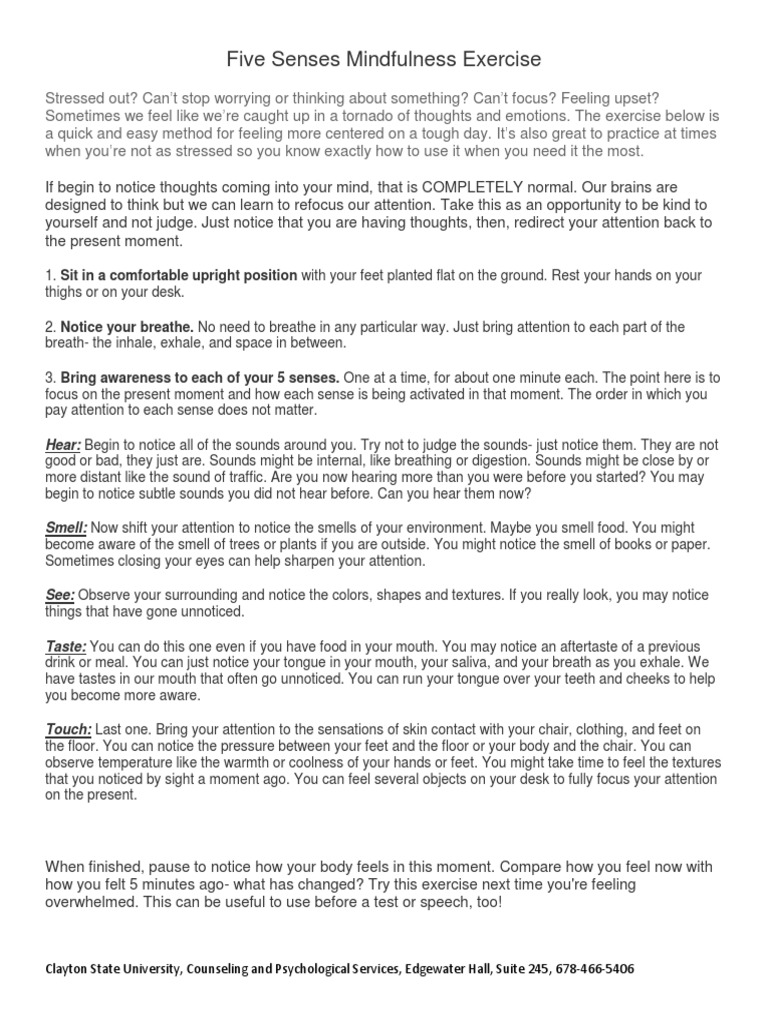 Five Senses Mindfulness Exercise | PDF | Breathing | Mindfulness