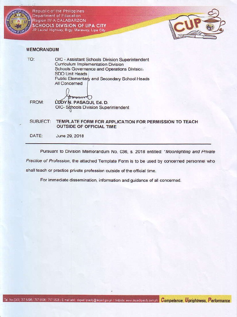 Memo 070318 001 Moonlighting Form | PDF